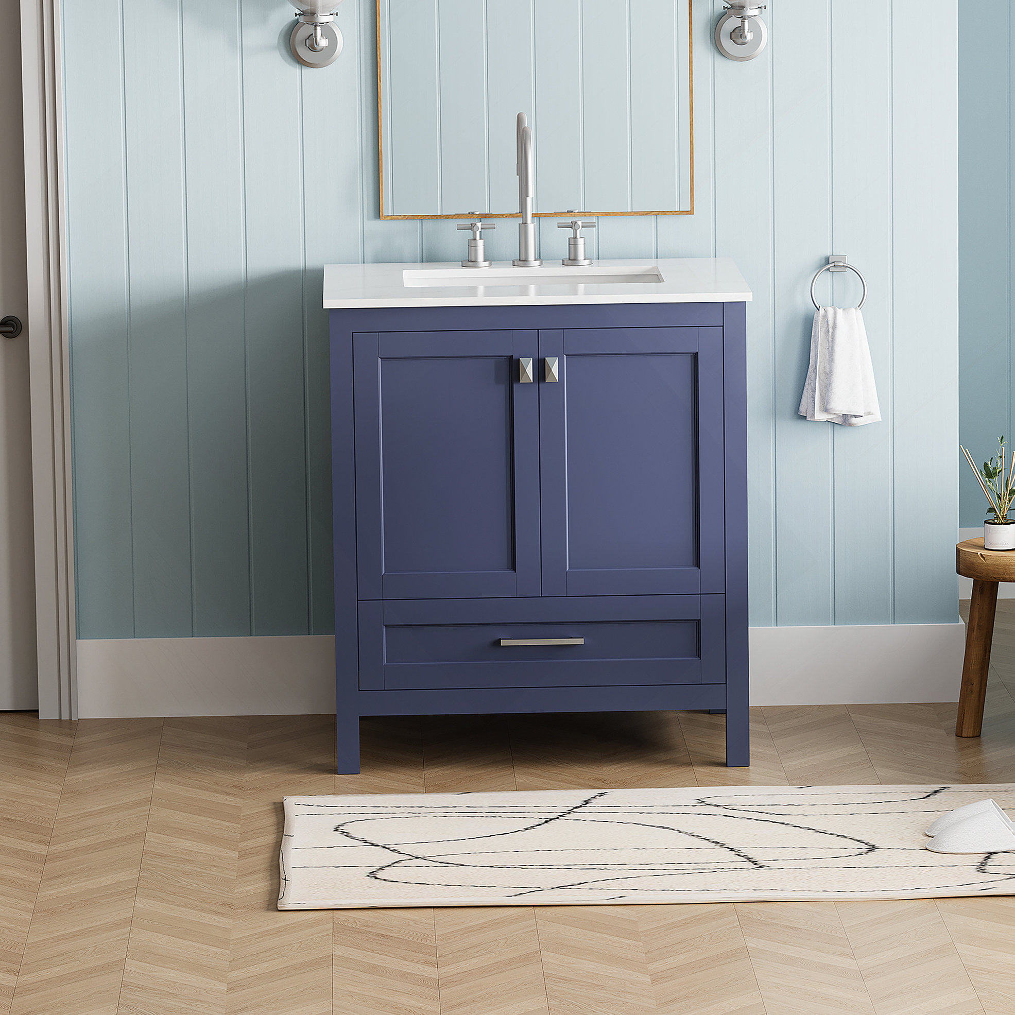 Ebern Designs 30" Bathroom Vanity with Sink, Fully Assembled Bathroom Sink Cabinet with Marble ...